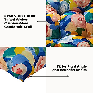 ARTPLAN Outdoor Cushions for Settee,Wicker Loveseat Cushions with Tie,Tufted Patio Cushions 2 U-Shaped Set of 5 Piece,L44xW19,Summer Floral