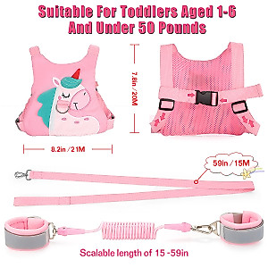 Toddler Leash-Baby Walking Safty Harness and Child Anti Lost Wrist Link for Girls/Boys Travel (Pink)