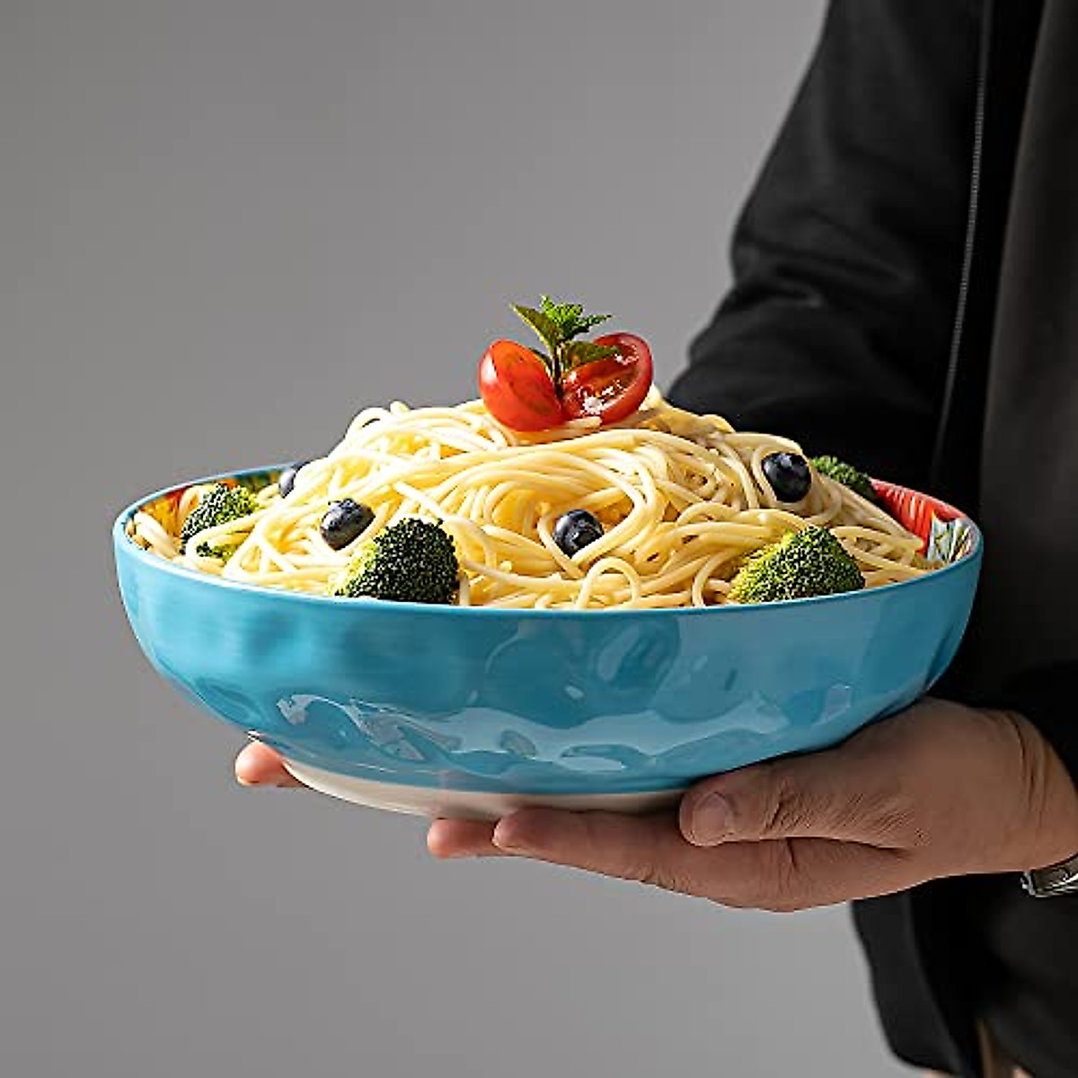 Serving Bowls Set Of 2,10 Inch Large Ceramic Salad Bowls 75 Oz, Pasta Sevring Bowl Fruit Salad Bowls,Serving Dishes for Entertaining,Microwave Safe