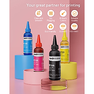 WOKOK Refill Ink Kit for HP 67 67XL 63 63XL 65 65XL 61 61XL 950 950XL 951XL 902XL 952XL Ink Cartridges, 100ML x 5 Bottles with Syringes (2 Black 1 Cyan 1 Magenta 1 Yellow)