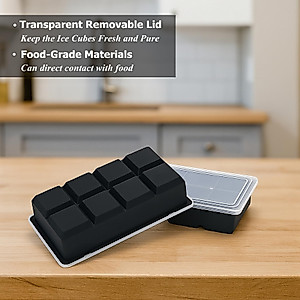 Bangp Large Ice Cube Trays with Lids 2 Pack,Silicone Ice Trays for Freezer,Easy Release Silicone Ice Cube Tray,8 Big Square Ice Cubes per Tray Ideal for Cocktails,Whiskey,Soups and Frozen Treats