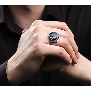 Man Silver Aquamarine Stone Ring, Blue Aquamarine Stone Ring, Vintage Men Ring, Turkısh Ottoman Men Ring, 925k Sterling Silver Ring