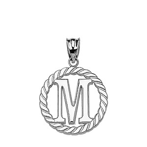 High Polish 925 Sterling Silver Roped Circle "M" Initial Charm Pendant
