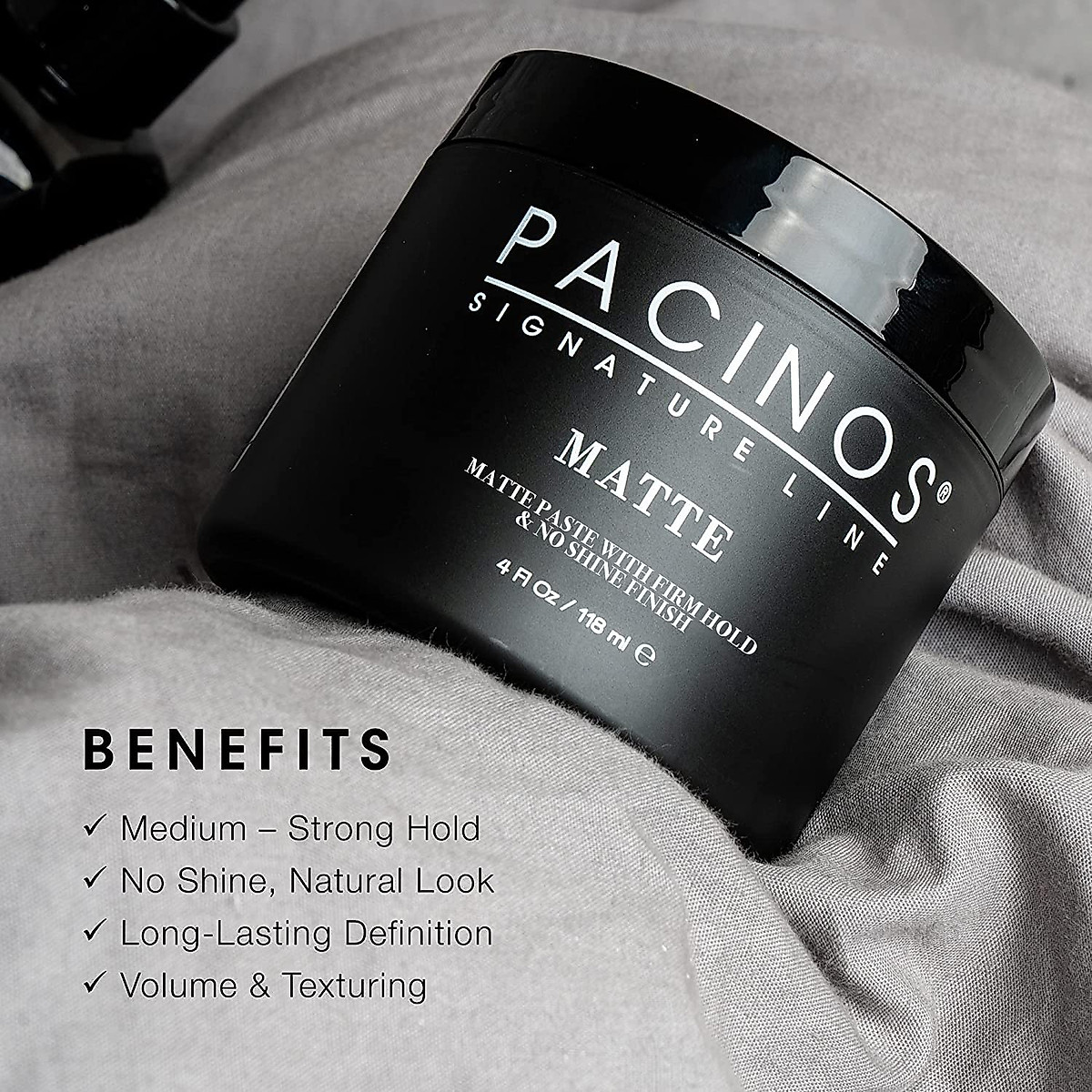 Pacinos Matte Hair Paste - Firm Hold, No Shine, Sculpting & Styling Wax, Long Lasting Definition & Texture, No Flakes, All Hair Types, 4 fl. oz.