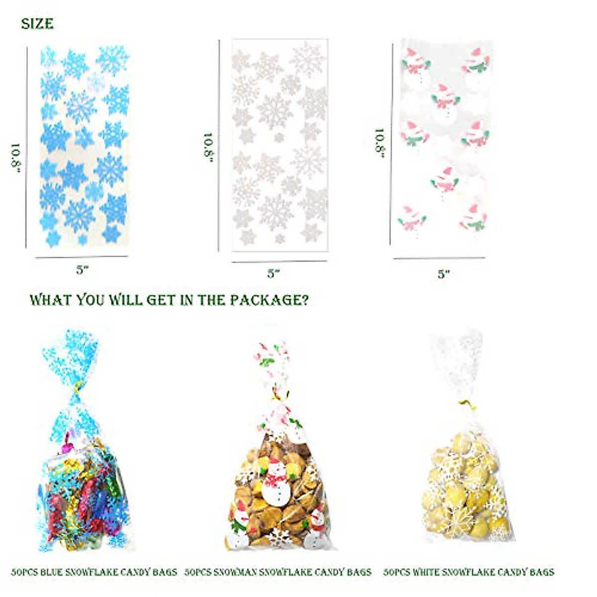 150 Pieces Christmas Snowflake Cellophane Treat Bags Winter Wonderland Party Candy Wrappers Bags Snowflake Frozen Candy Cookie Goodies Gift Bag with 150 Pieces Ties for Girls Boys Birthday Party Baby Shower Hanukkah Wedding Bridal Shower Party Favor Bags