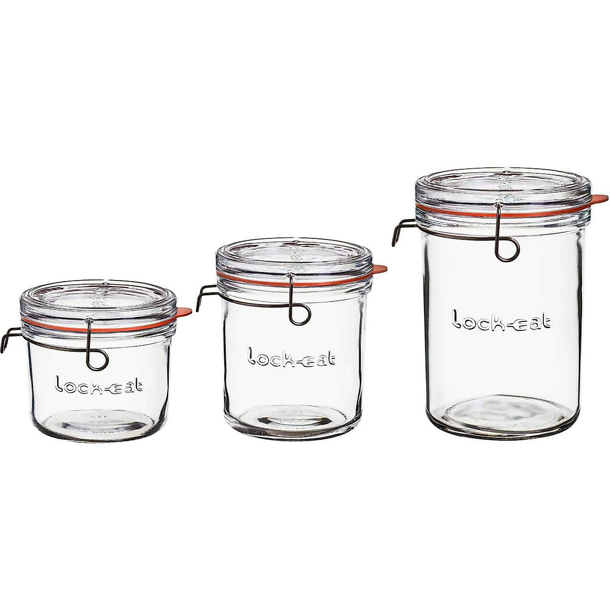 Luigi Bormioli Lock-Eat Frigo Jars, 3 piece set S/M/L, Clear