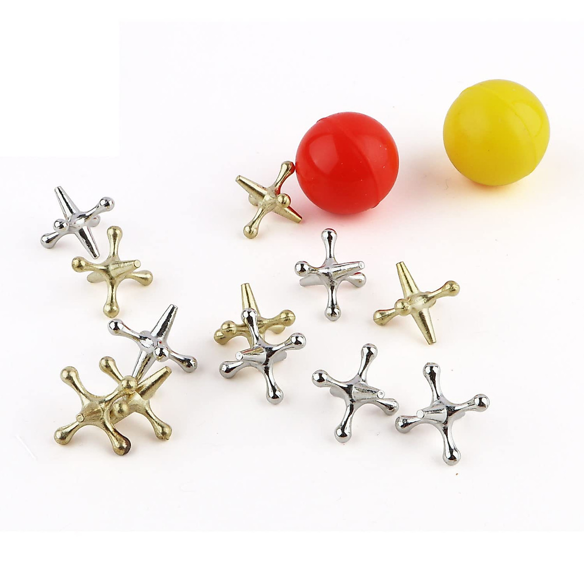 ATOSHP Jacks Game and Pick Up Sticks, 12 Metal Jax and 60Pcs Wooden Sticks with Storage Box