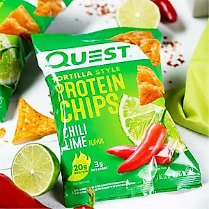 Quest Nutrition Tortilla Style Protein Chips, Chili Lime, Low Carb, Gluten Free, Baked, 1.1 Ounce (Pack of 8)