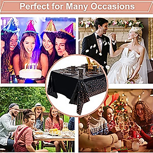 vannyster Black 4 Pack 54x108 Inch Disposable Plastic Tablecloths, Rose Gold Dot Confetti Table Covers for Party Supplies