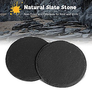 Black Slate Coasters for Drinks - Set of 6 - Anti-Scratch Drink Coasters with Holder - Natural Stone Coasters Bulk, Unique DIY Crafts - Cup Coaster Set for Home Decor, Bar, Coffee, Table