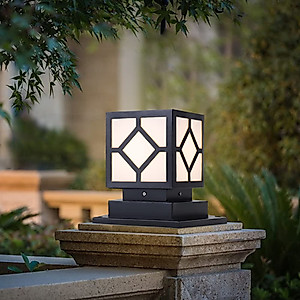 LANTKD Solar Column Head Lamp, Courtyard Villa Garden Home Super Bright Chinese-Style Gate Pillar Lamp Outdoor Waterproof Fence LED Three-Color Dimming Lamps