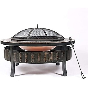 LEAYAN Garden Fire Pit Portable Grill Barbecue Rack Outdoor Fire Pits, Round Metal 32Inch Fire Pit with Base, Spark Screen, Screen Lift Tool, Outdoor Table with Cover BBQ Cooking for Camping Backyard