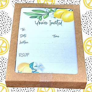 25 Lemon & Greenery Invitations With Envelopes, Weddings, Graduations & Birthdays. Fall & Spring Blooming Lemons Theme. Thick & Non Coated Cardstock For Use With Any Pen.