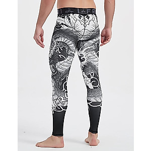 LAFROI Men's Quick Dry Cool Compression Fit Tights Leggings Waistband-YSK08 Dragon Size LG
