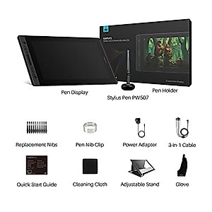 HUION KAMVAS Pro 16 Graphics Drawing Tablet with Screen Full-Laminated Tilt Battery-Free Stylus Touch Bar Adjustable Stand, Compatible with Windows, Mac and Linux, 15.6inch Pen Display Black