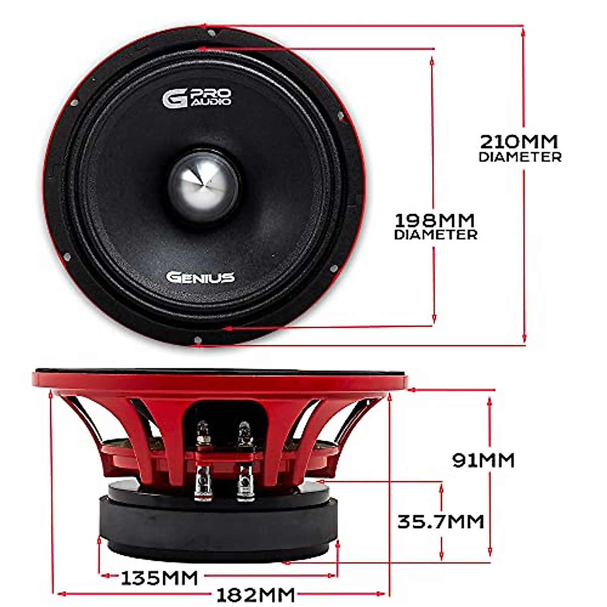 Genius GPRO-M028 8" 400 Watts-Max Midrange Car Audio Speaker 4-Ohms Aluminium Basket