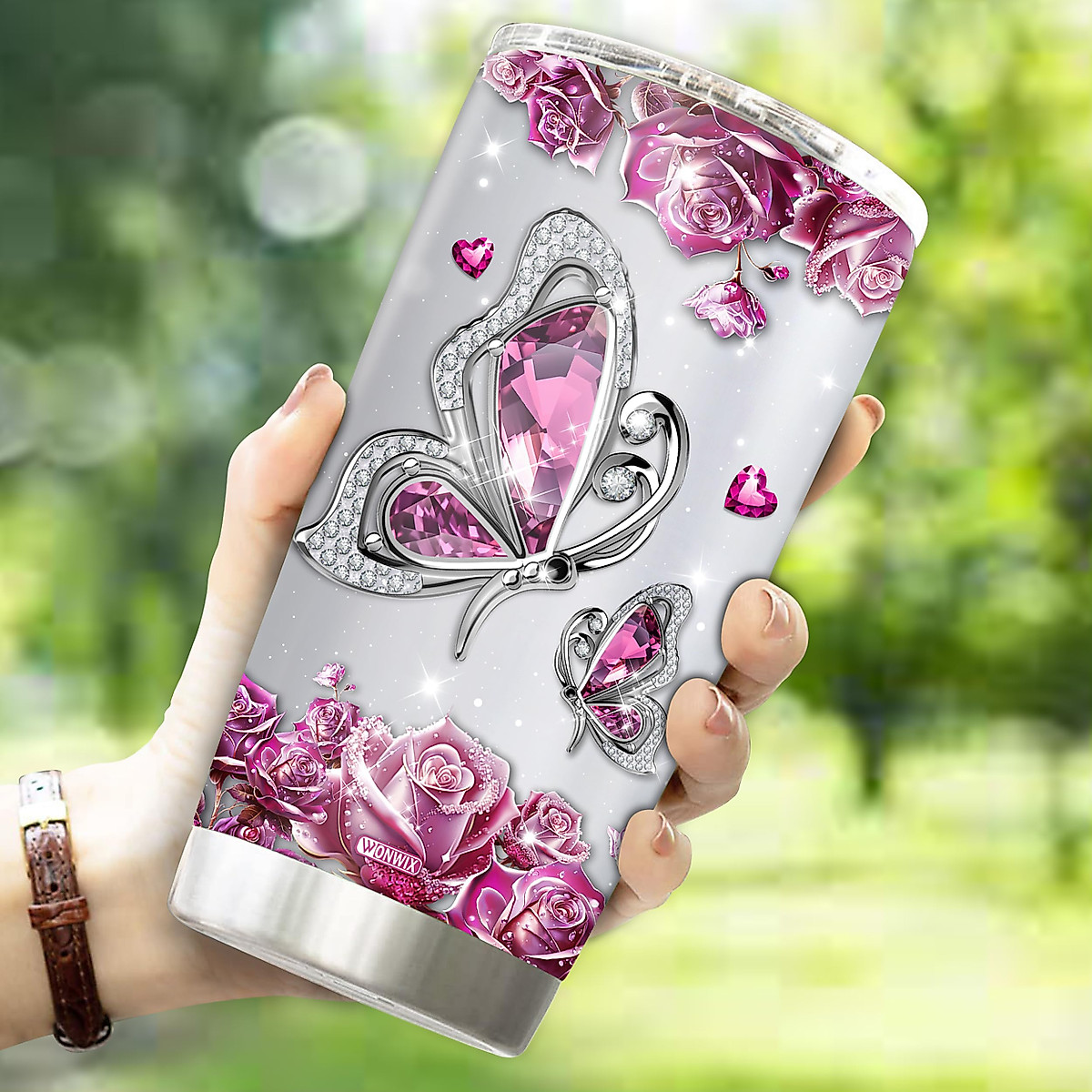 WONWIX Personalized Butterfly Coffee Mugs For Girls Mom Women Adults Butterflies Lovers Water Bottle Travel Mug Mothers Day Birthday Christmas Valentine 20oz Stainless Steel Cup With Lid