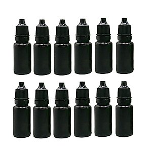12 Pack 10ml/0.34oz Plastic Dropper Bottle Black Empty Refillable Squeezable Eye Dropper Bottles with Screw Caps and Removable Plugs for Cosmetic Essential Oil