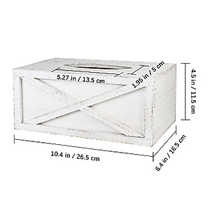 Karisky Rustic Rectangular Fir Wood Tissue Box Cover Holder with Slide-Out Bottom Panel, Farmhouse Paper Facial Dispenser for Bathroom, Bedroom, Night Stands, Office, 10 x 6 x 5 inch, White