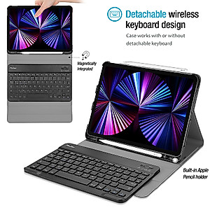 ProCase Keyboard Case for iPad Pro 11 2022 2021 2020 2018, Slim Shell Lightweight Cover with Magnetically Detachable Wireless Keyboard for iPad Pro 11 Inch 4th 3rd 2nd -Black