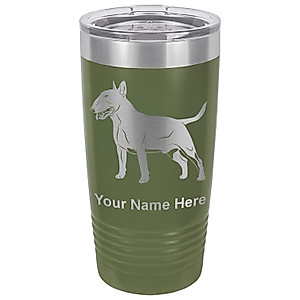 LaserGram 20oz Vacuum Insulated Tumbler Mug, Bull Terrier Dog, Personalized Engraving Included (Camo Green)