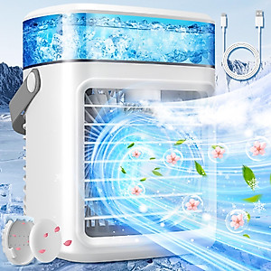 Portable Air Conditioners, Evaporative Personal Air Conditioner Cooling Fan with 3 Powerful Wind Speed & Cool Mist, Mini Air Conditioner with Aroma Diffuser,Quiet AC Air Cooler for Car Bedroom Camping