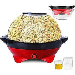 TLGREEN 6 Quart Popcorn Machine, Stir Crazy Popcorn Popper Machine, Electric Hot Oil Popcorn Maker Machine, with Nonstick Plate & Stirring Rod, Large Lid for Serving Bowl and Two Measuring Cups