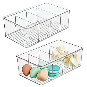 mDesign Plastic Bathroom Storage Organizer Bin with 4 Divided Sections - Holder for Soap, Body Wash, Shampoo, Lotion, Conditioner, Hand Towels, Brushes, Mouthwash - Ligne Collection, 2 Pack - Clear