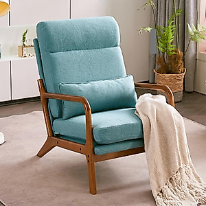 High Back Accent Chairs for Living Room Arm Chair Mid-Century Modern Chair w/ Pillow,Single Lounge Armchair Comfy Reading Chair for Bedroom,Apartment,Dorm, Office,Supports 330 Lbs,Easy Assembly,Teal