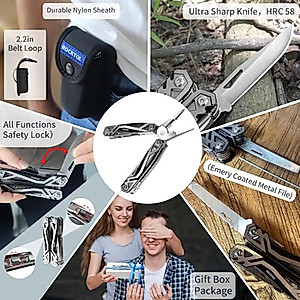 ROCKTOL Multitool Spring Pliers, 21-in-1 Heavy Duty Multi tool with Safety Locking Toolset, Magnetic Screwdriver, Bits, Bottle Opener, Saw, Nylon Sheath, Gift for Mans