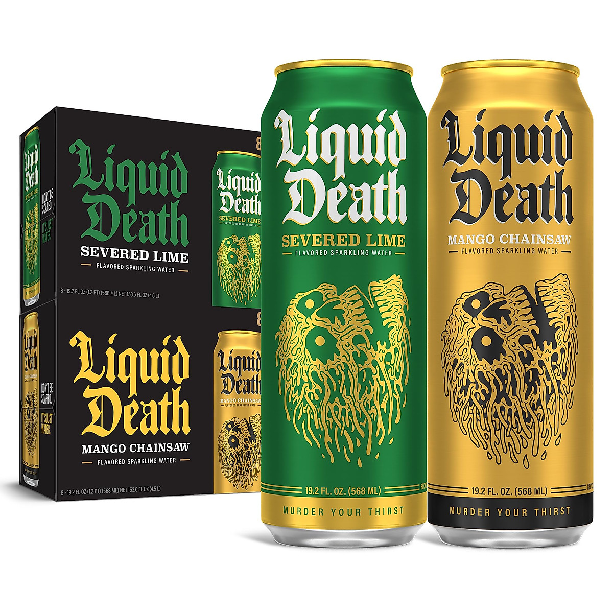 Liquid Death Lime & Mango Mixed Pack, 19.2 oz King Size Cans (16-Pack)
