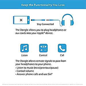 Dongle Dangler 3.5mm Headphone Jack Adapter - Works with iPhone -14/14 Pro/13/13 Pro/ 12/12 Pro Max/ 11/11 Pro/ 11 Pro Max/XS/XS Max/XR/X/ 8/8 Plus/ 7/7 Plus - MFi Certified Adapter (Cable-1 Pack)