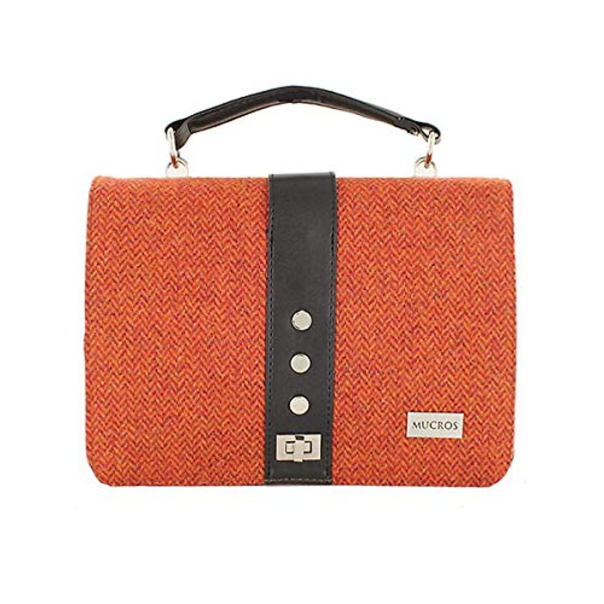 Mucros Weavers Ladies Handbag - Fiona Style - Wool & PU Leather - Made in Ireland (Burnt Orange Herringbone)
