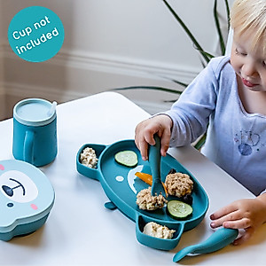 TUM TUM Baby Dinner Set for Weaning, Includes Silicone Suction Plate & Bowl, Baby Cutlery, 6 Months Plus, Dishwasher Safe, BPA Free (Boris Bear)