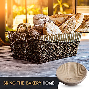 Banneton Bread Proofing Basket By Caesar Bread, 9 Inch Round Sourdough Brotform For Rising Dough Set, Include Cloth Liner, Scraper, Bread Lame, Brush & Recipe Book For Beginners & Professional Bakers