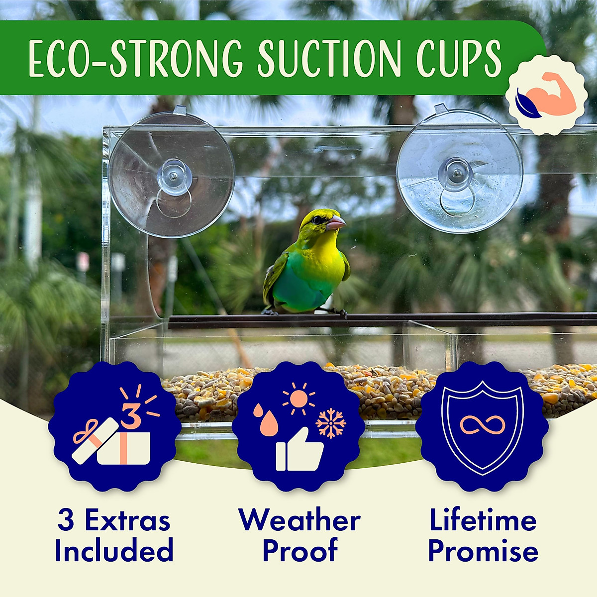 Window Bird Feeders with Strong Suction Cups, Clear Window Bird Feeder for Outside - Transparent Bird House, Balcony Glass Mount, Acrylic Cat, Kids & Elderly Viewing Clear Bird Feeder for Window Perch