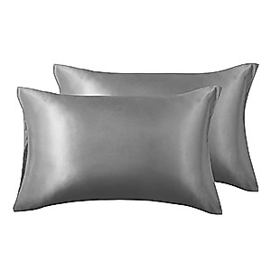 Love's cabin Silk Satin Pillowcase for Hair and Skin (Dark Gray, 20x30 inches) Slip Pillow Cases Queen Size Set of 2 - Satin Cooling Pillow Covers with Envelope Closure