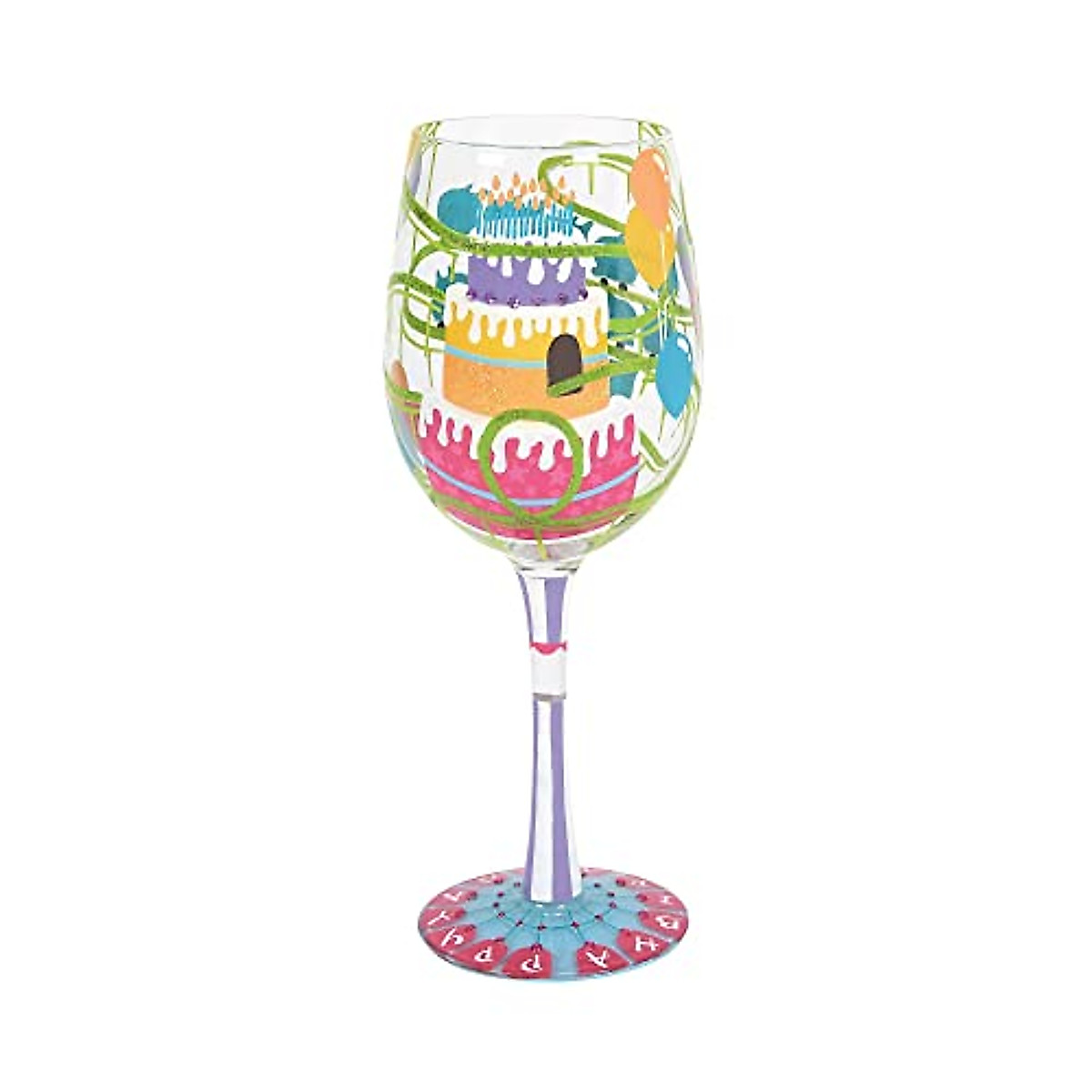 Enesco Designs by Lolita Happy Birthday Roller Coaster Hand-Painted Artisan Wine Glass, 1 Count (Pack of 1), Multicolor