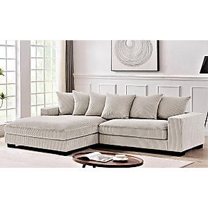 Container Furniture Direct Luxe Oversized Two-Piece Sectional Couches for Living Room, 102.4-Inch L Shaped Sofa with Chaise, Upholstered with Corduroy Fabric, Ivory - Left Facing