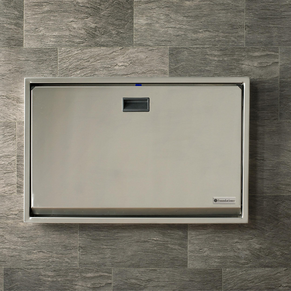 Foundations 100SS-R Premier Stainless Steel Horizontal Baby Diaper Changing Station with Recessed Mount, Heavy Duty Steel Hinges, One Handed Adjustable Safety Belt