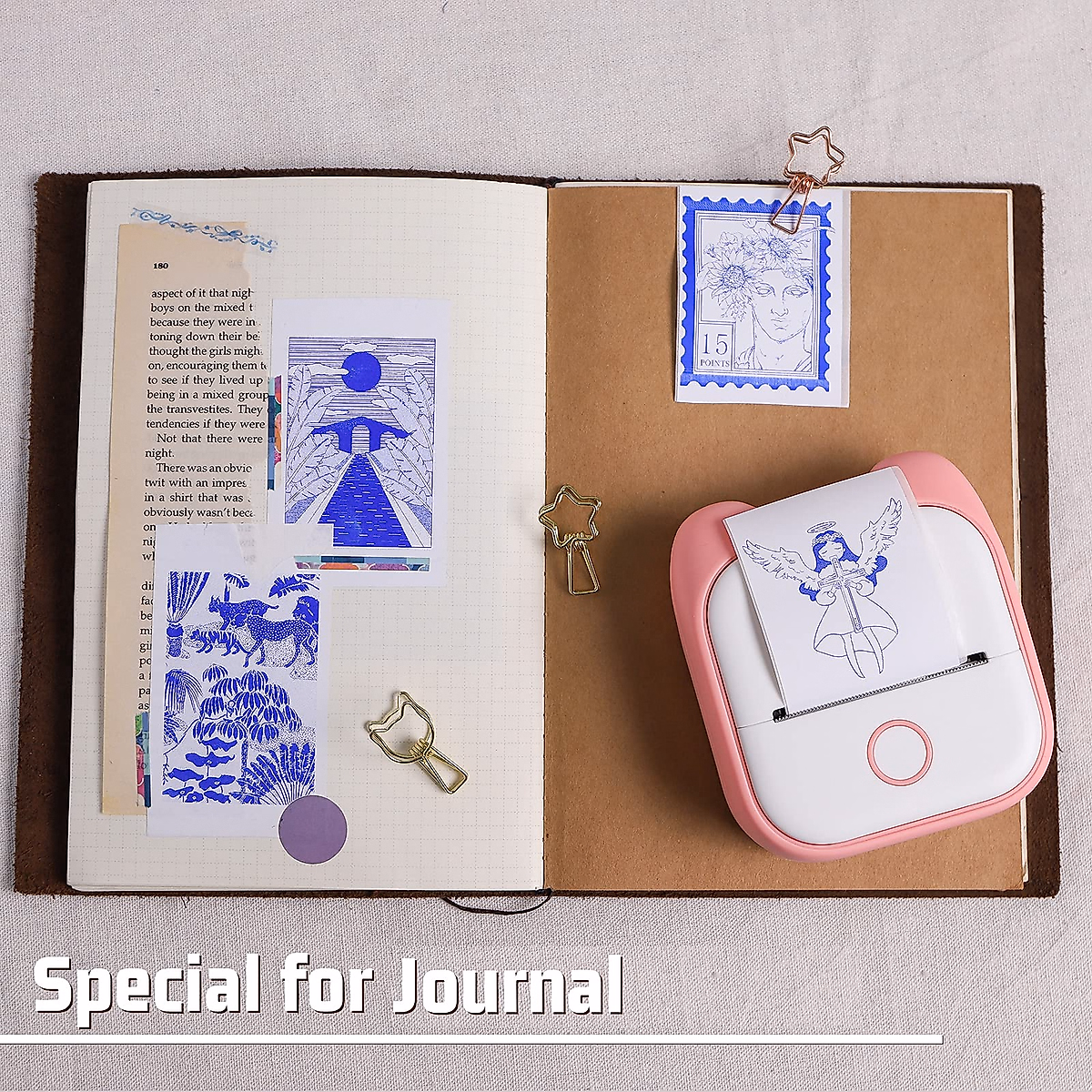 Memoking T02/M02X/M02L Blue on White Thermal Paper-5-Year Sticky 50mmx3m for Journal Photo Texts Study Notes and More, 3 Rolls