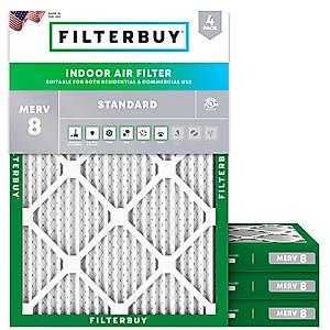 Filterbuy 20x25x2 Air Filter MERV 8 Dust Defense (4-Pack), Pleated HVAC AC Furnace Air Filters Replacement (Actual Size: 19.50 x 24.50 x 1.75 Inches)