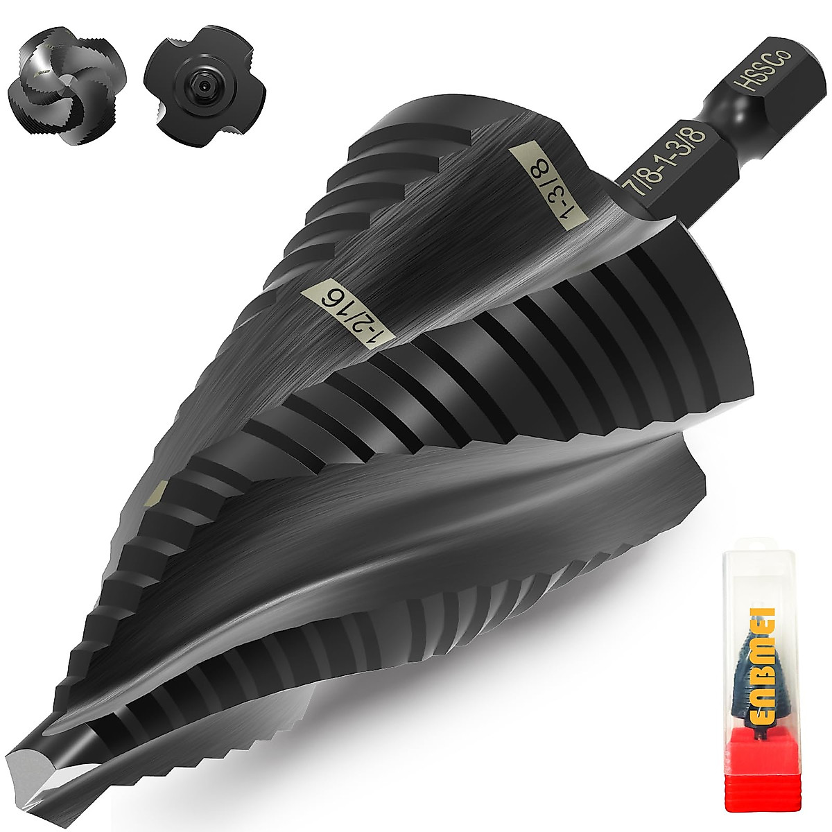 Step Drill Bit M35 Cobalt Four Helical Flutes 1/4" Hex Shank Drill 1/8"-1/2 (13 Sizes) for Working Metal, Wood, Aluminum, Plastic, Great for DIYers