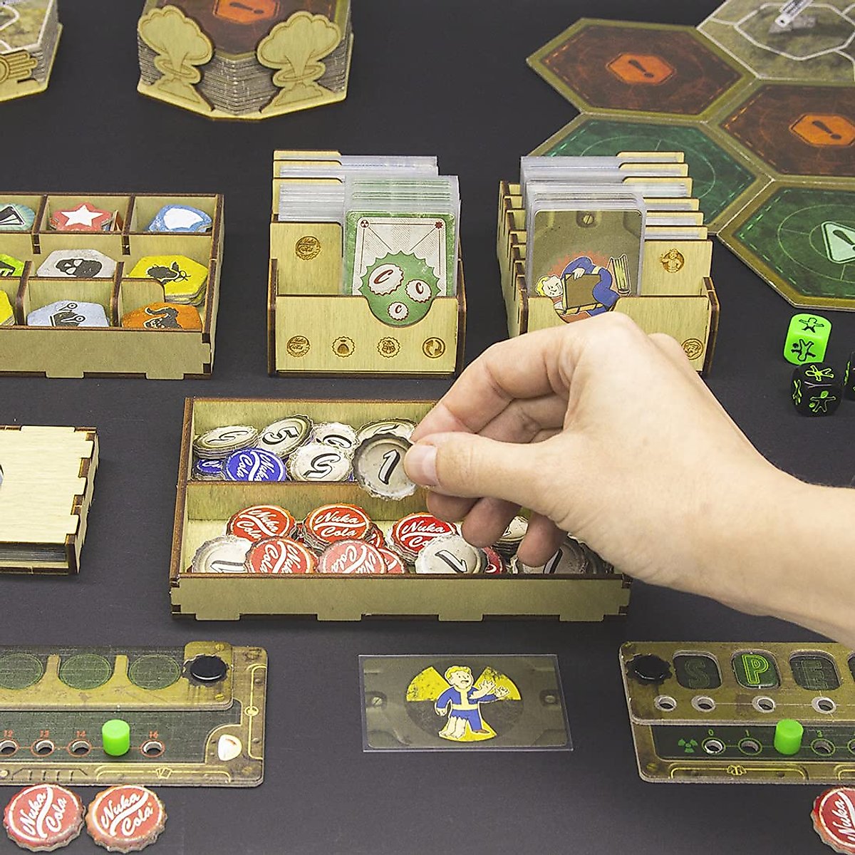 SMONEX Organizer Box Compatible with Fallout New California Board Game and Fallout Atomic Bonds Expansions - Insert Fits The Original Box - Board Game Organizer with Engraved Design