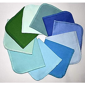 1 Ply 12x12 Inches Set of 10 Solid Flannel Paperless Towels Blues and Greens