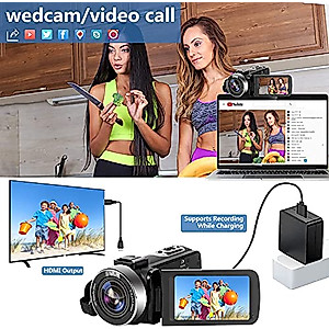 Video Camera Camcorder 4K 60FPS HD 48MP 18X Digital Camcorder 3.0'' HD Touch Screen Vlogging Camera for YouTube IR Night Vision Camcorder with Stabilizer, Remote Control, External Microphone