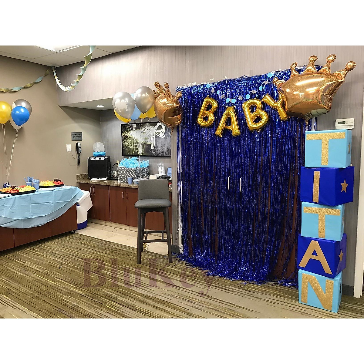 Blukey 2 Pack 3ft x 8ft Foil Fringe Backdrop Metallic Tinsel Door Window Curtain Party Photo Booth Props for Birthday Bachelorette Wedding Graduation Party Decorations (Royal Blue)