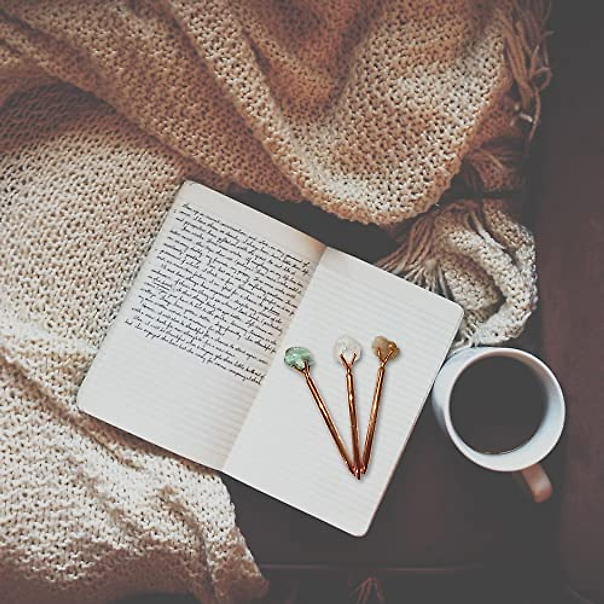 3 Pcs Rose Gold Crystal Pens - Citrine, Clear Quartz, Green Aventure Healing Crystals - For Journaling, Gratitude, Abundance, Witchcraft - Unique Elegant Gift Box