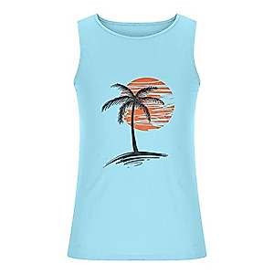 NaRHbrg Palm Tree Tanks Tops for Mens Cool Printed Graphic Sleeveless Tank Top Muscle Shirt for Workout Gym Jogging Blue