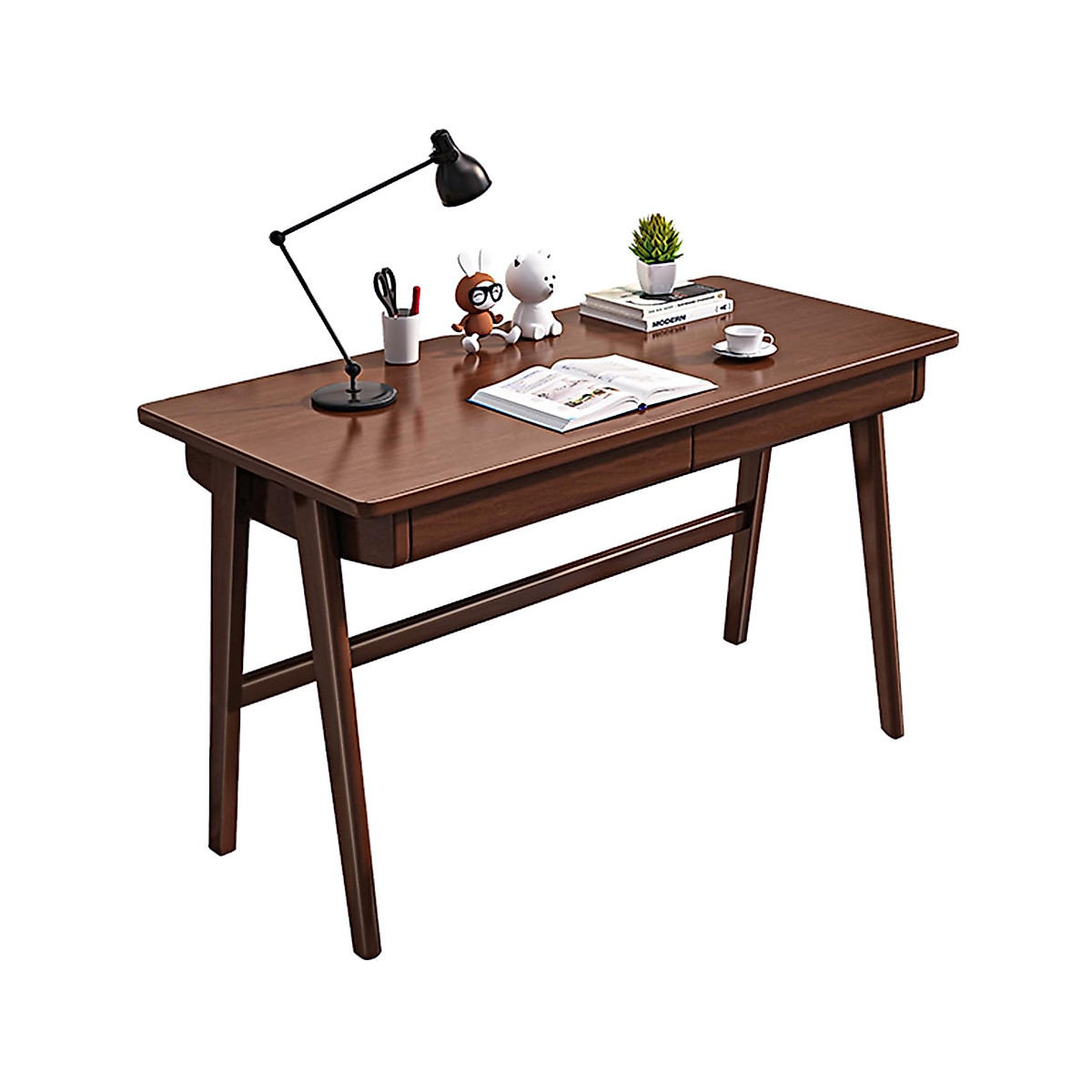 Acrylicolor Wood Writing Desk with 2 Drawer,Home Office Desk for Small Spaces Study Desk PC Table Workstation (Walnut, 39.4x23.6x29.5)